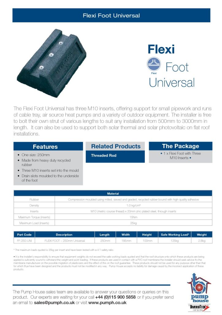 Flexi Foot Universal Data Sheet » Flexi Support Systems